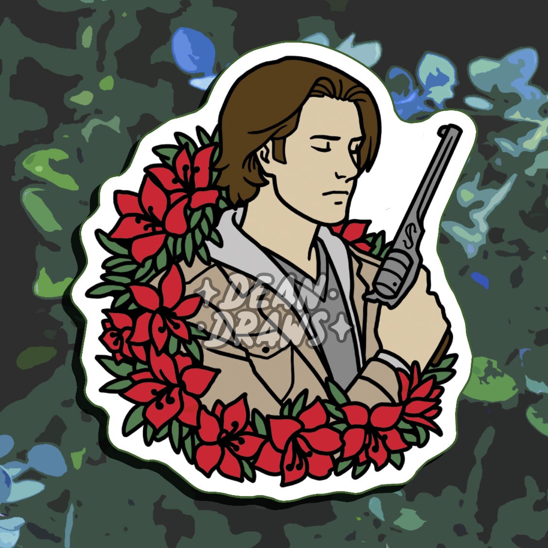 Sam Winchester Flowers Sticker | Dean Draws Art