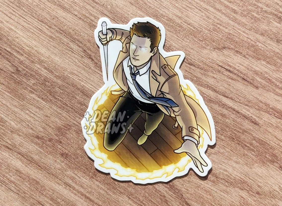 Castiel Fire Sticker | Dean Draws Art
