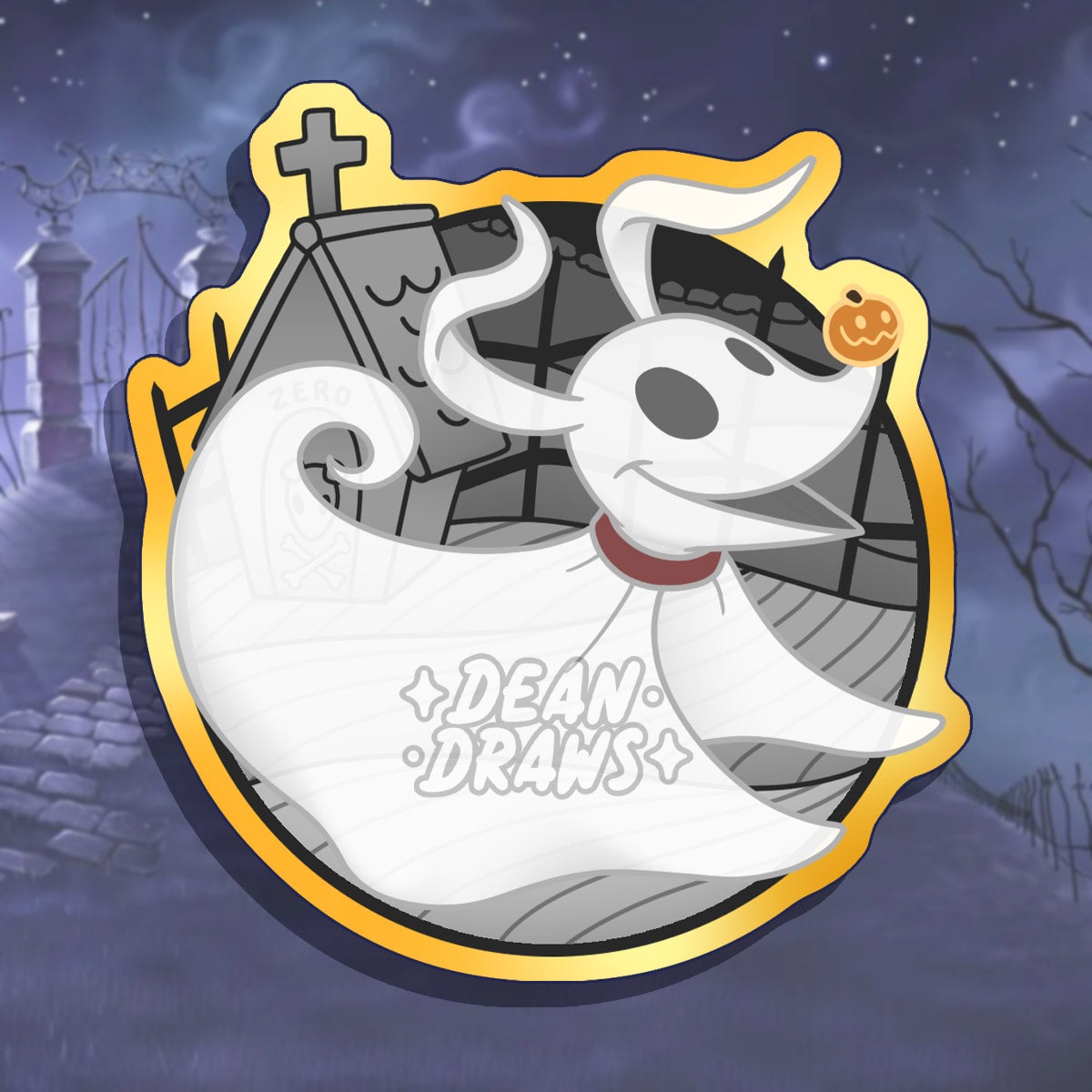 Zero the Ghost Sticker | Dean Draws Art