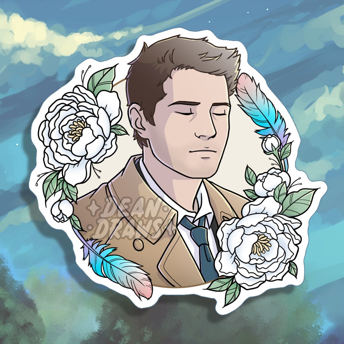 Castiel Camellia Flowers Sticker | Dean Draws Art